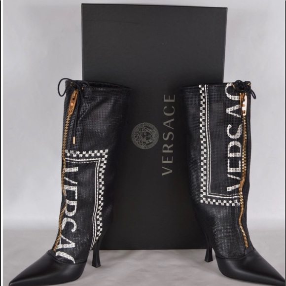 Versace | Shoes | Versace Black And White Leather Boots | Poshmark